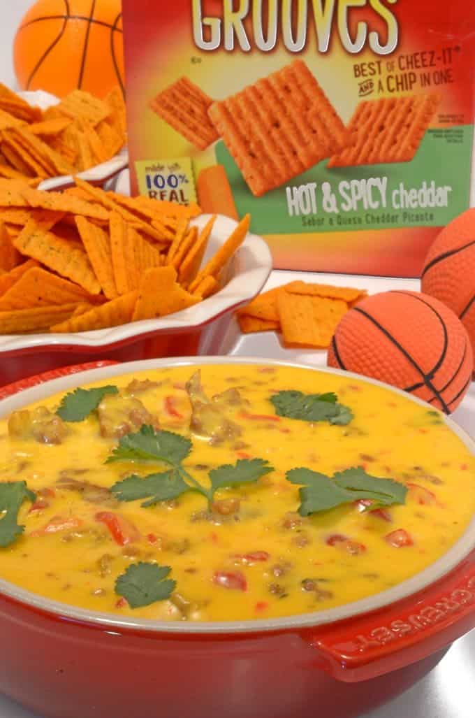 Tango Sausage Cheese Dip on Cheez-It Hot & Spicy Grooves
