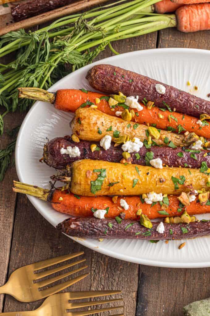 Roasted Rainbow Carrots with Maple Balsamic Glaze - Platter Talk